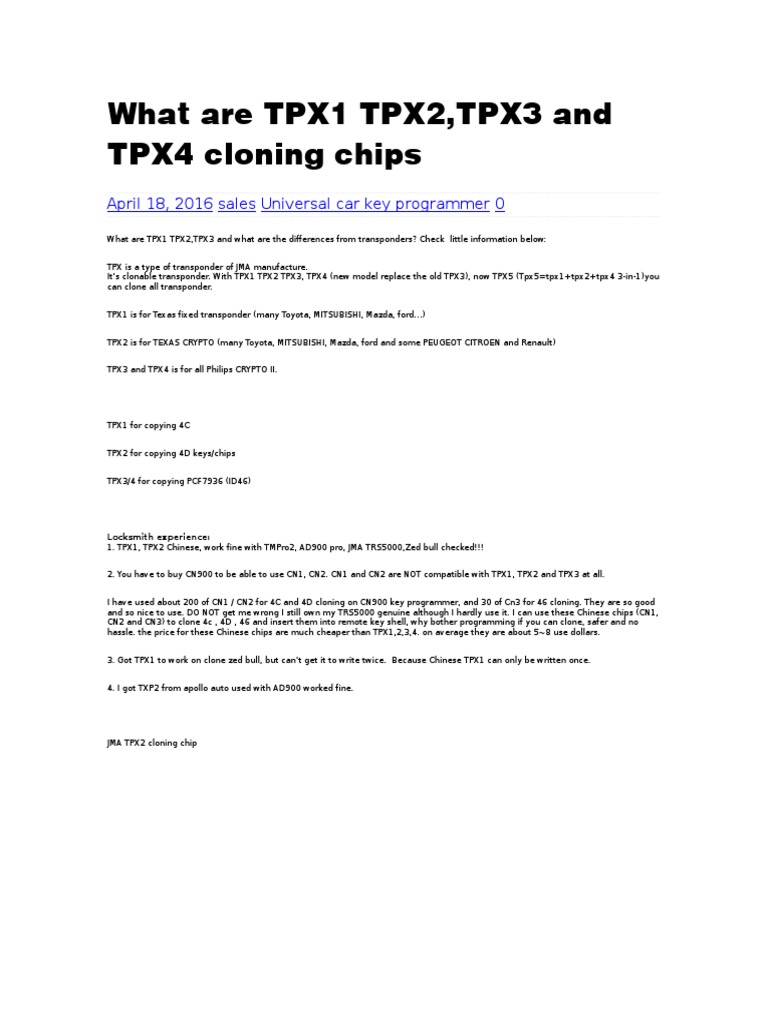 An Overview of TPX1, TPX2, TPX3, and TPX4 Cloning Chips: Their Uses ...