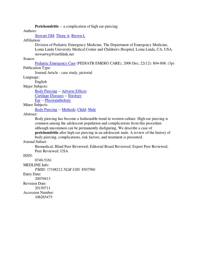 Perichondritis from High Ear Piercing | PDF | Self-Improvement | Wellness