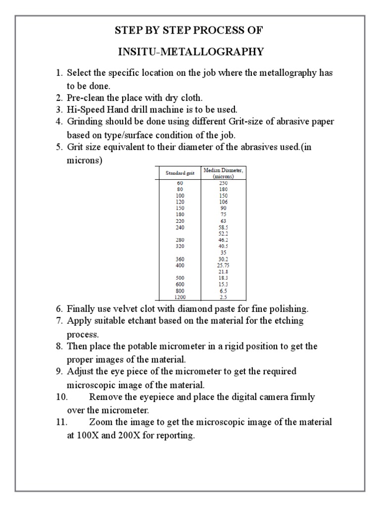 Step by Step Process of Insitu-Metallography | PDF