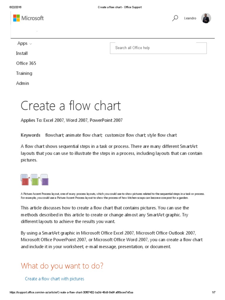 Create A Flow Chart - Office Support | PDF | Microsoft Office | Software