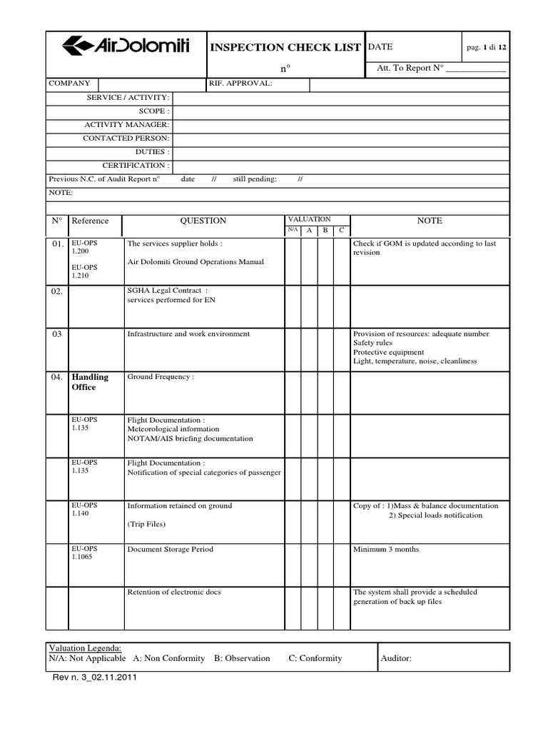 Appendix a - 1.Inspection Ground Handling Checklist | Baggage ...