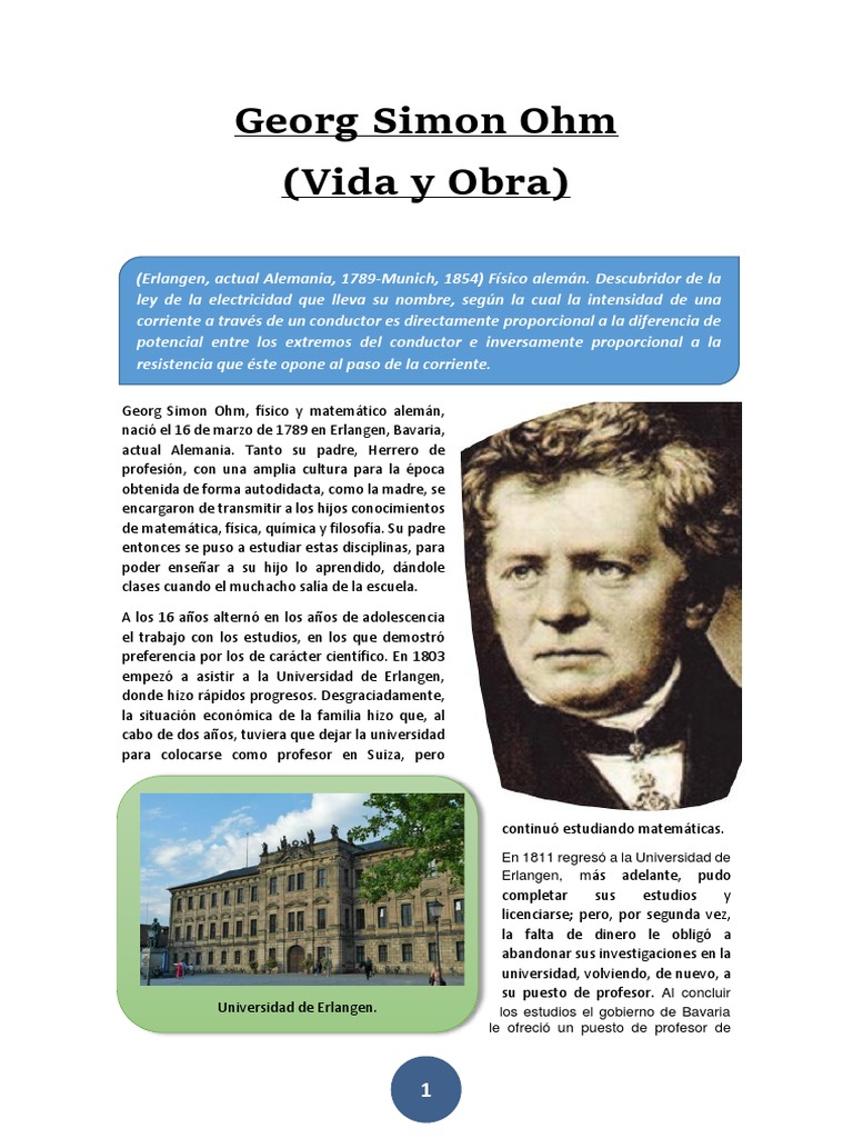 Georg Simon Ohm | Resistencia Eléctrica y Conductancia | Corriente ...