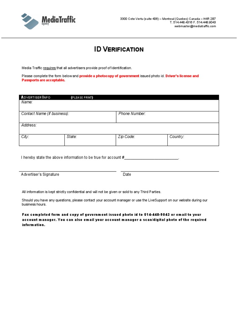 Erification: Provide A Photocopy of Government Driver's License and ...