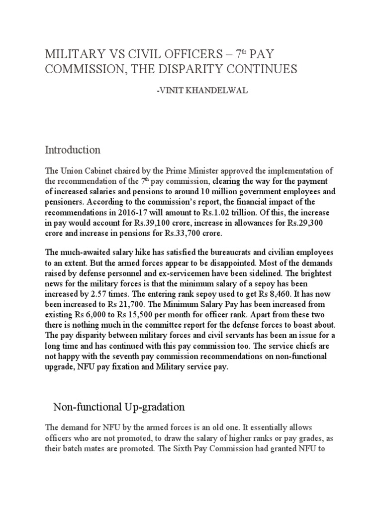 Military Vs Civil Officers - 7 PAY Commission, The Disparity Continues ...