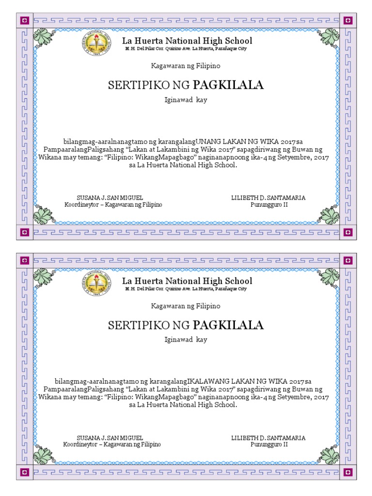 Sertipiko Ng: Pagkilala