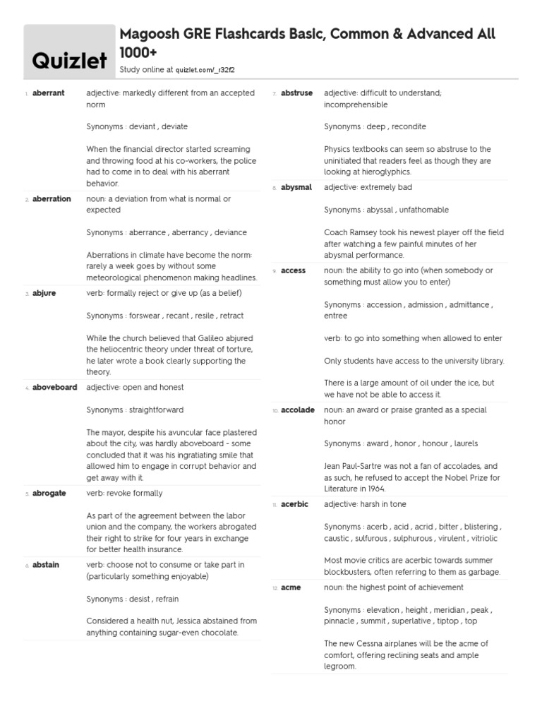 Magoosh GRE Flashcards Basic, Common & Advanced | PDF | Adjective ...