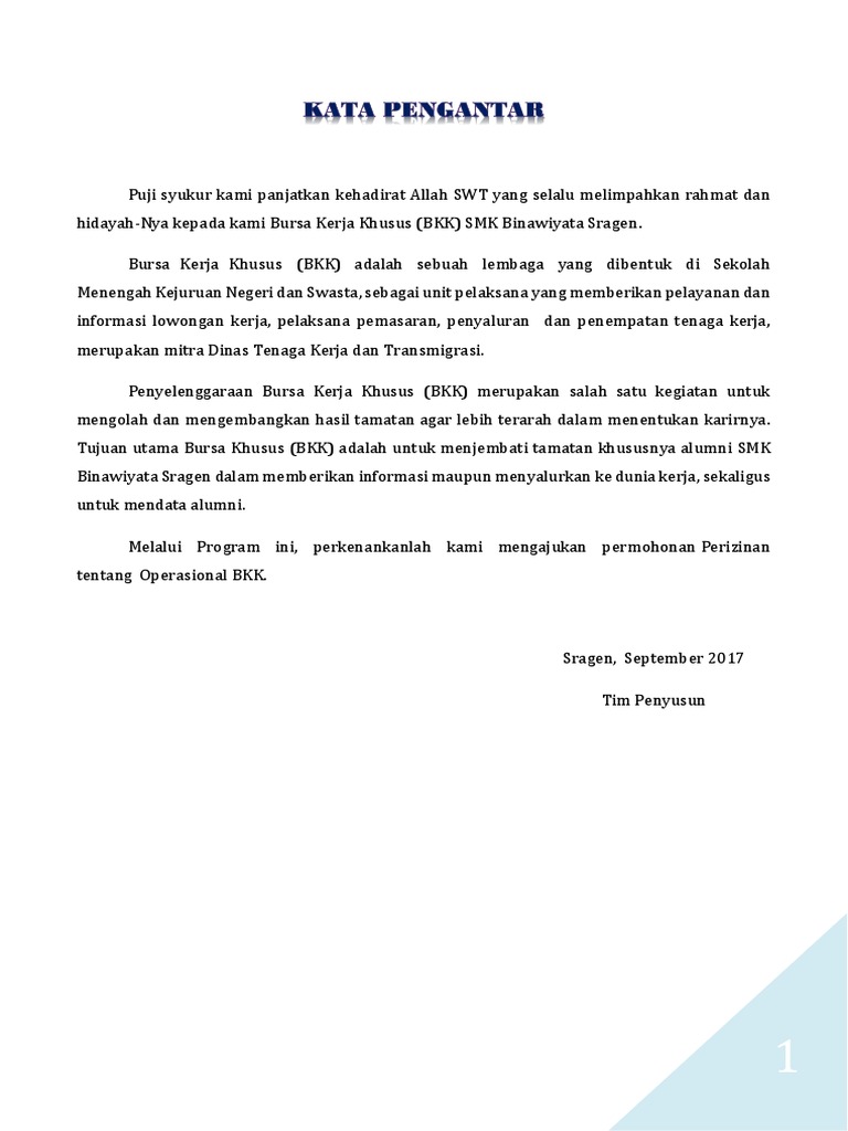 Proposal Perizinan BKK SMK Binawiyata | PDF | Karier & Perkembangan