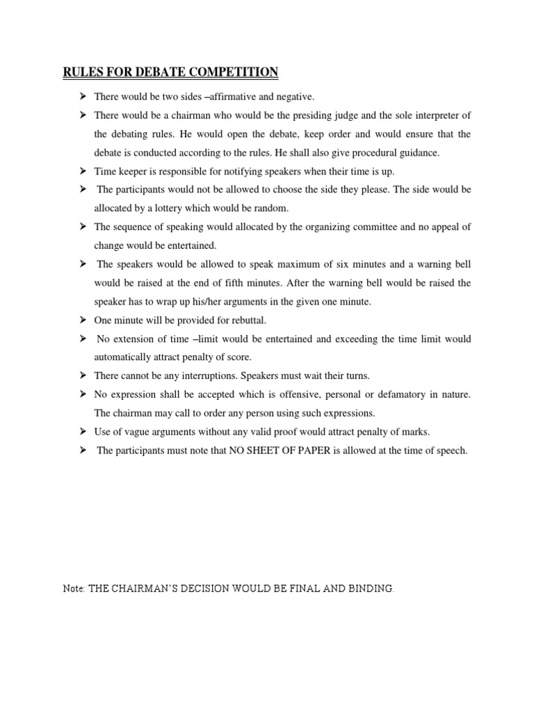 Rules For Debate | PDF
