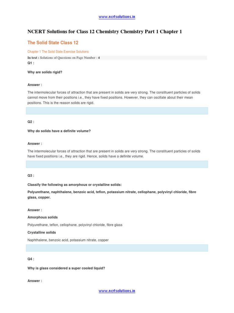 NCERT Solutions for Class 12 Chemistry Chapter 1 The Solid State | PDF | Ferromagnetism | Magnetism