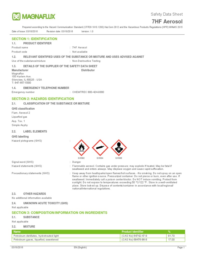 7HF Safety Data Sheet English | Firefighting | Combustion