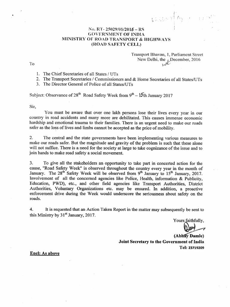 OF Ministry Road Transport Highways (Road Safety Cell) : TH TH | PDF ...