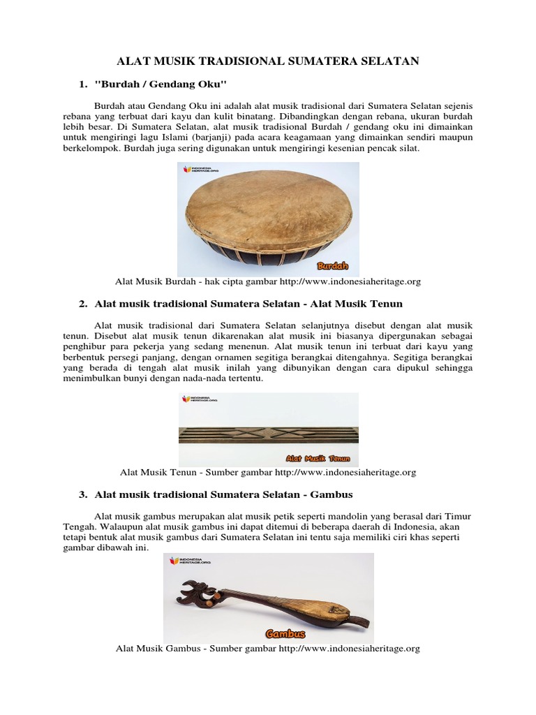 Alat Musik Tradisional Sumatera Selatan | PDF