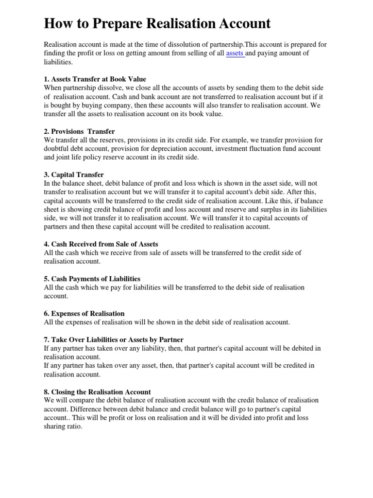 How To Prepare Realisation Account: Assets | PDF | Debits And Credits ...