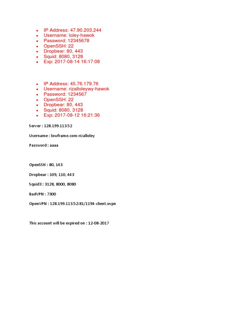 Server: 128.199.113.52 Password: Aaaa | PDF | Networking Standards ...
