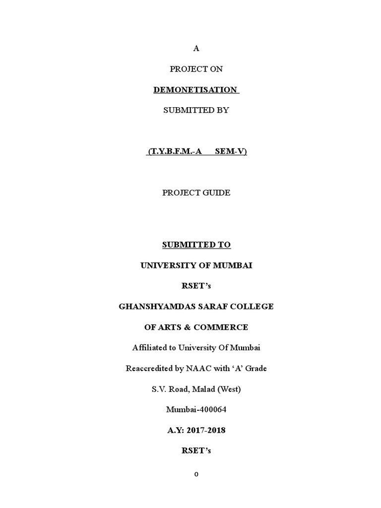 Demonetisation: A Project On | PDF | Financial Markets | Capital Market