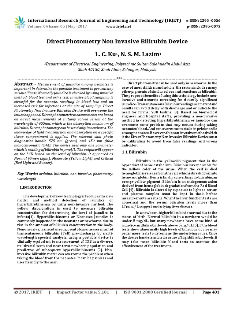 Direct Photometry Non Invasive Bilirubin Device | PDF | Nature