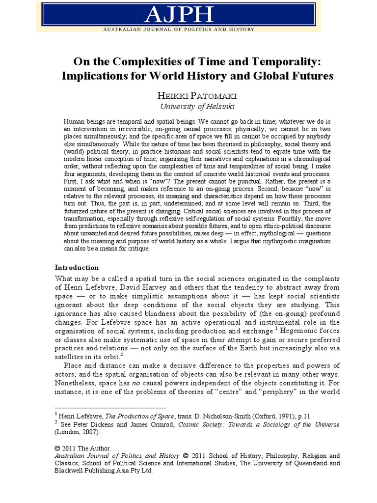 On The Complexities of Time and Temporality: Implications For World ...