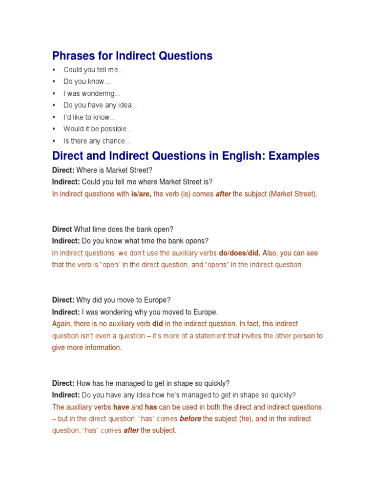 Phrases For Indirect Questions | PDF | English Language | Question