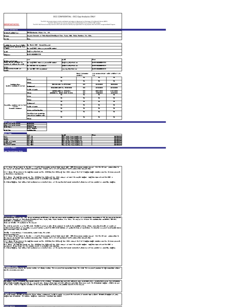 Eicc Confidential - Eicc Gap Analysiss Only: Important Notice | PDF ...