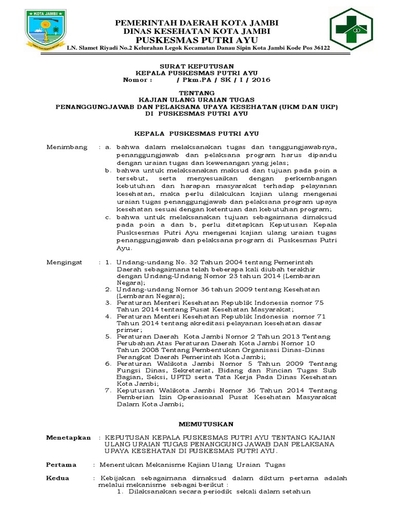 SK Kajian Ulang Uraian Tugas, 5.3.3 Ep.1 | PDF | Pengelolaan Keuangan & Uang