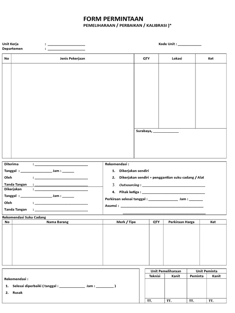 Formulir Permintaan Perbaikan | PDF