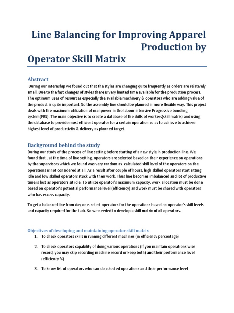 Line Balancing For Improving Apparel Production by Operator Skill Matrix | PDF | Seam (Sewing ...