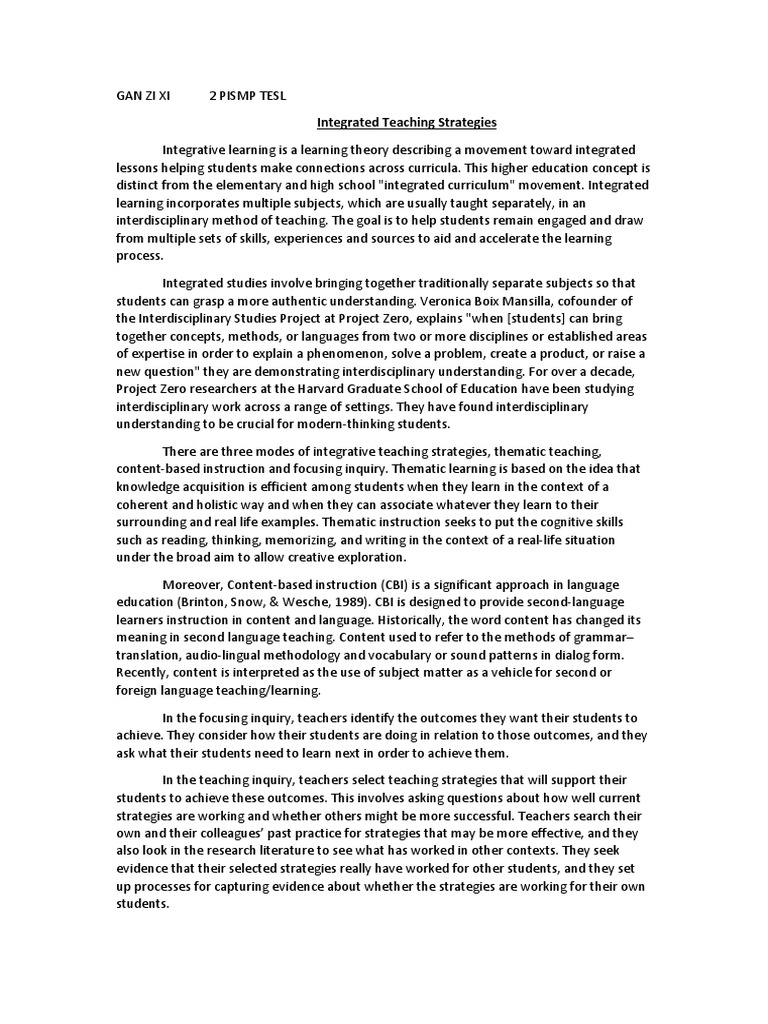 Integrated Teaching Strategies Explained | PDF | Interdisciplinarity ...