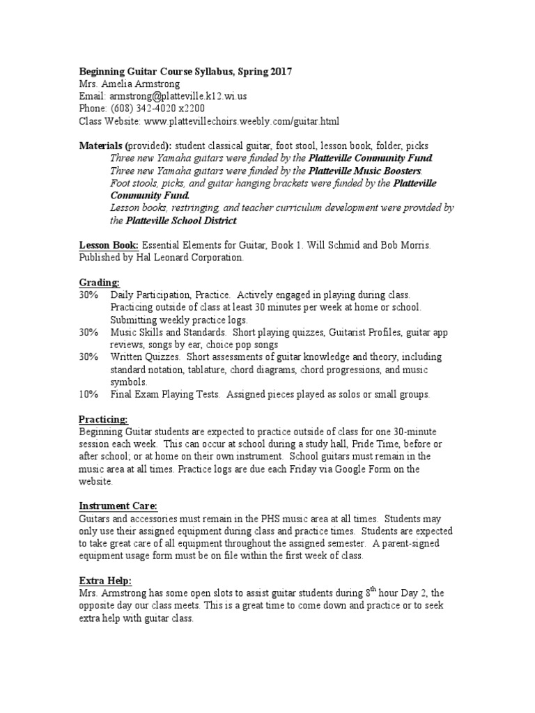 A Comprehensive Syllabus for Beginning Guitar: Materials, Grading ...