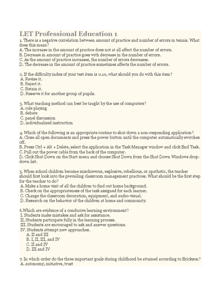 LET Professional Education 1 | PDF | Educational Assessment | Teachers