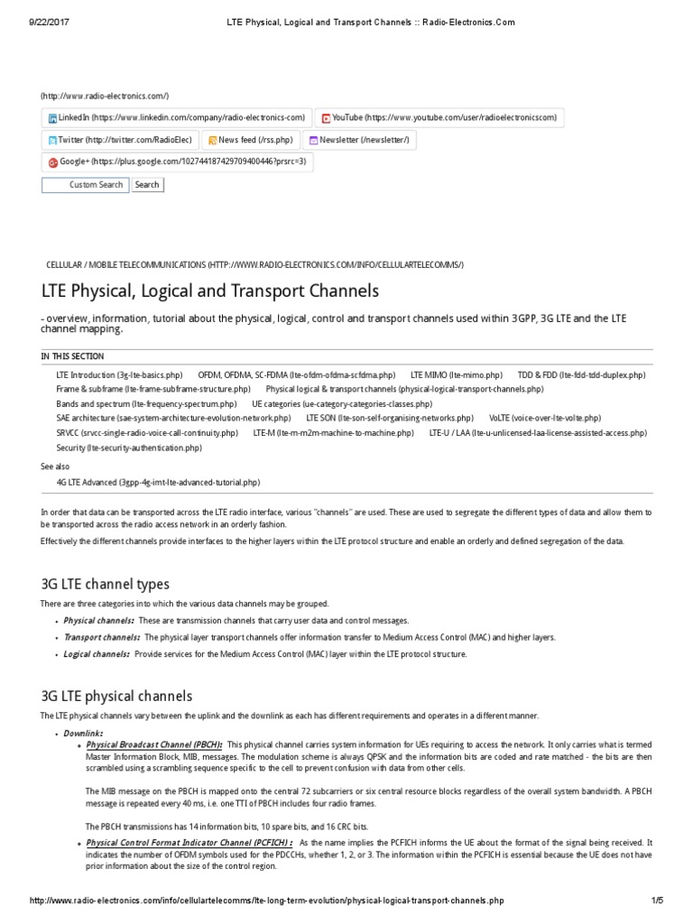 LTE Physical, Logical and Transport Channels | PDF | Channel ...