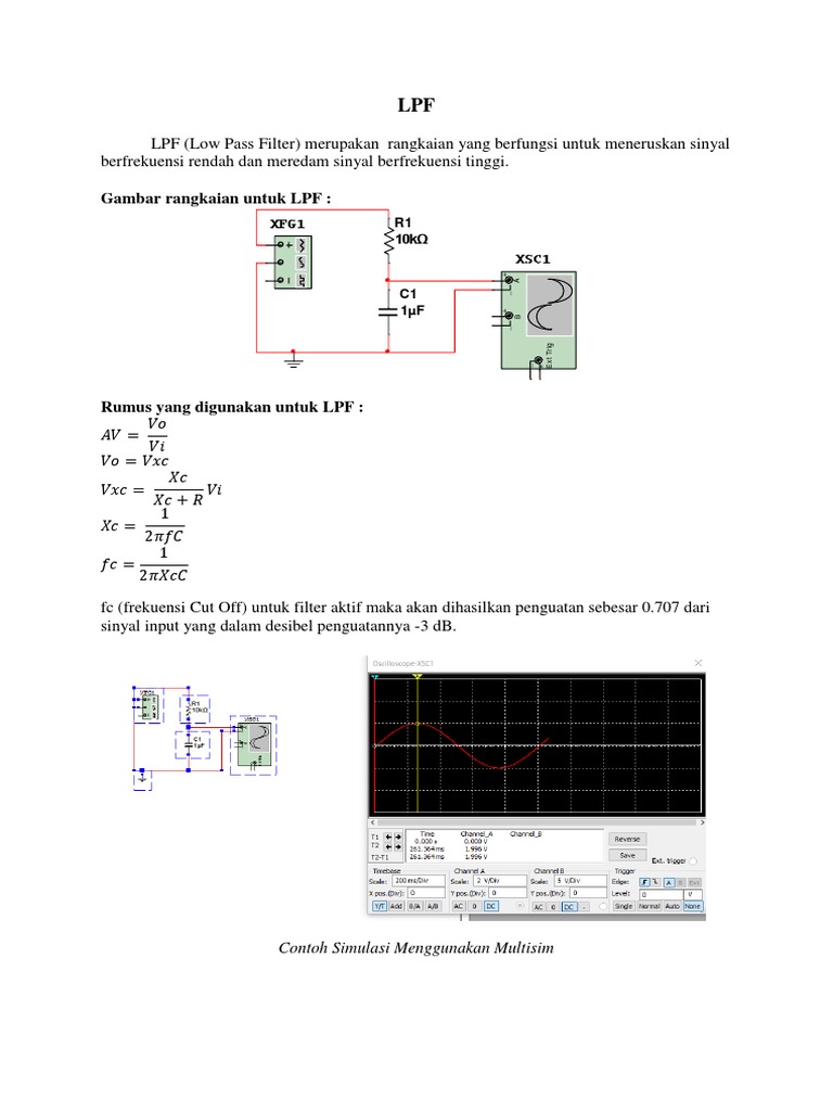 Gambar rangkaian untuk LPF:: R1 10kΩ Xfg1 Xsc1 | PDF
