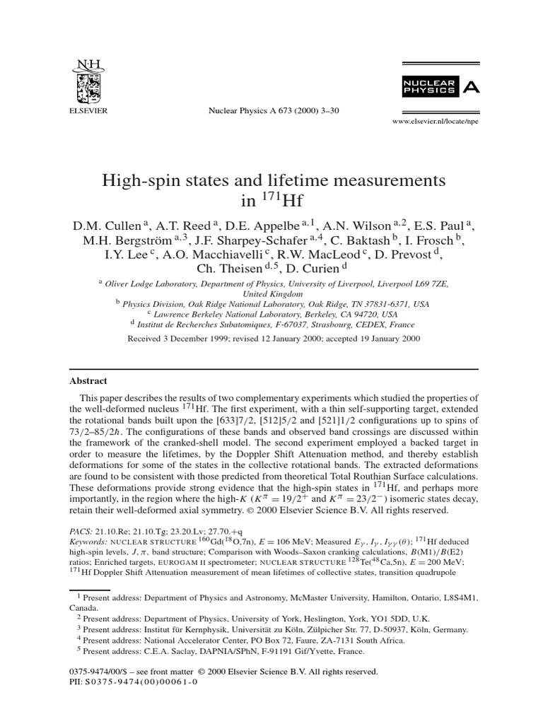 High-Spin States and Lifetime Measurements | PDF | Physical Sciences ...