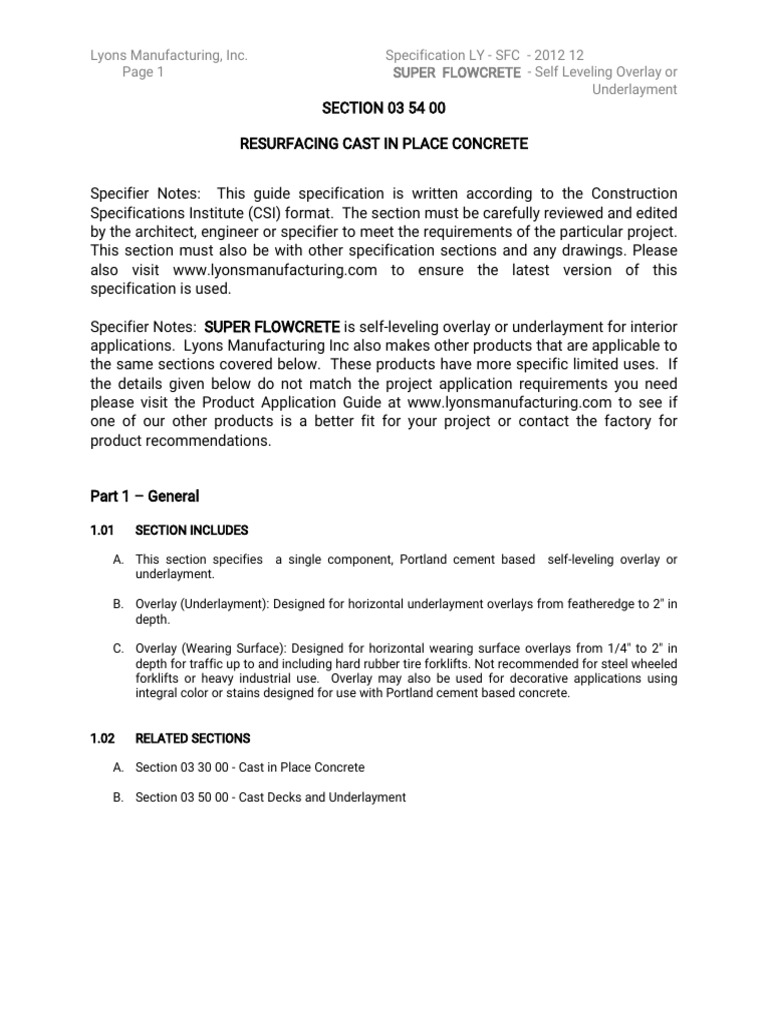 SUPER FLOWCRETE Guide Specifications 1025067 | PDF
