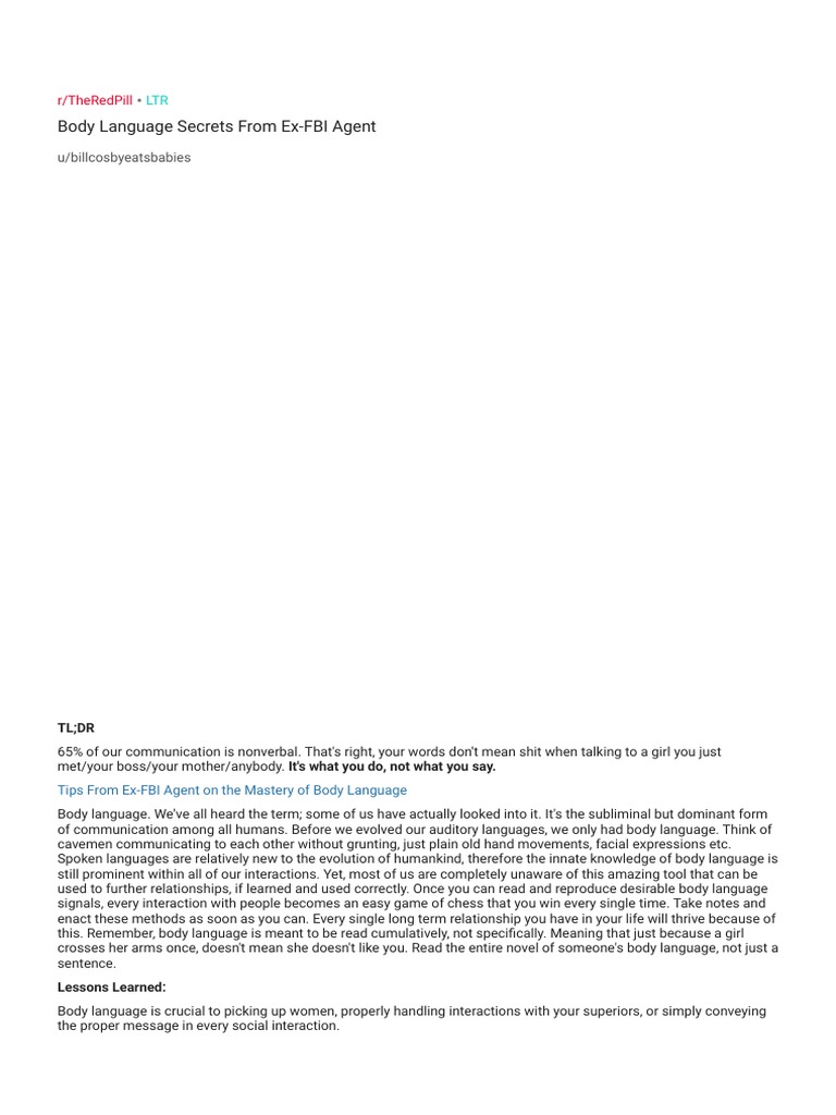 Body Language Secrets From Ex-FBI Agent | PDF | Body Language | Facial ...