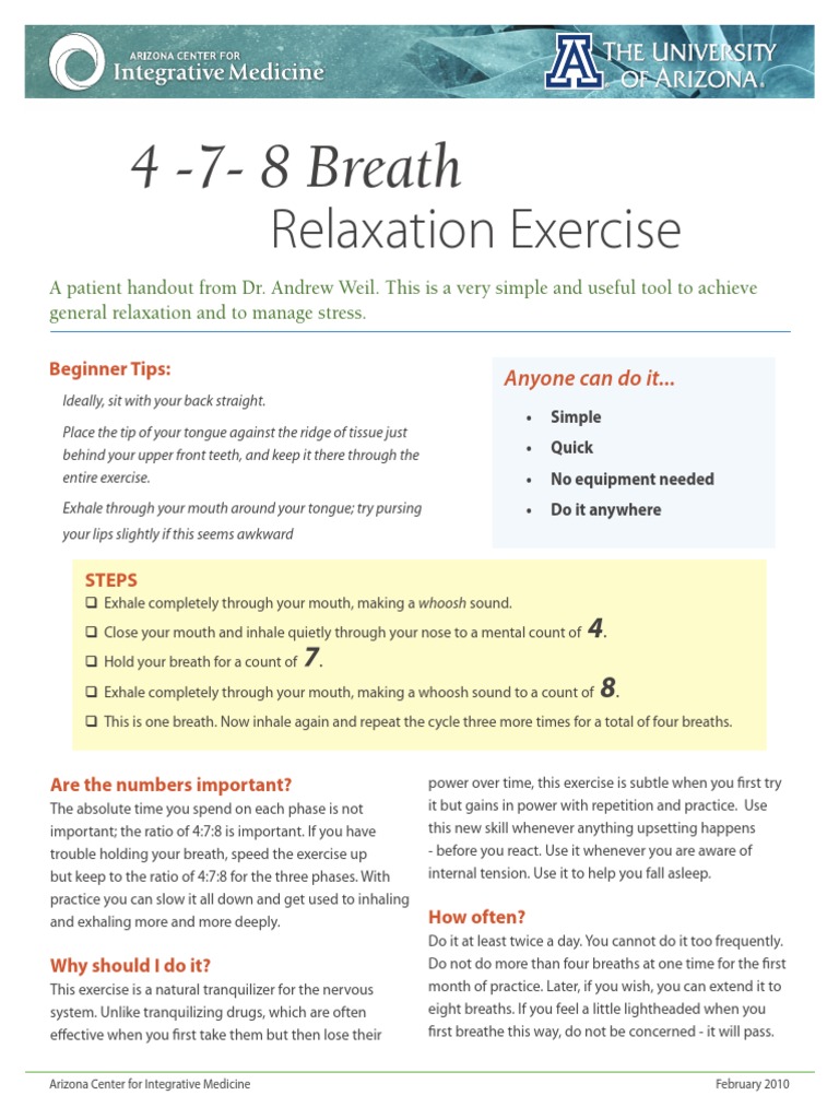4-7-8 Breath Handout PDF | PDF | Breathing | Relaxation (Psychology)