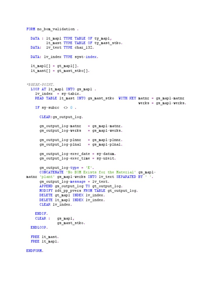 BOM Validation Logic in ABAP Code | PDF | Technology & Engineering