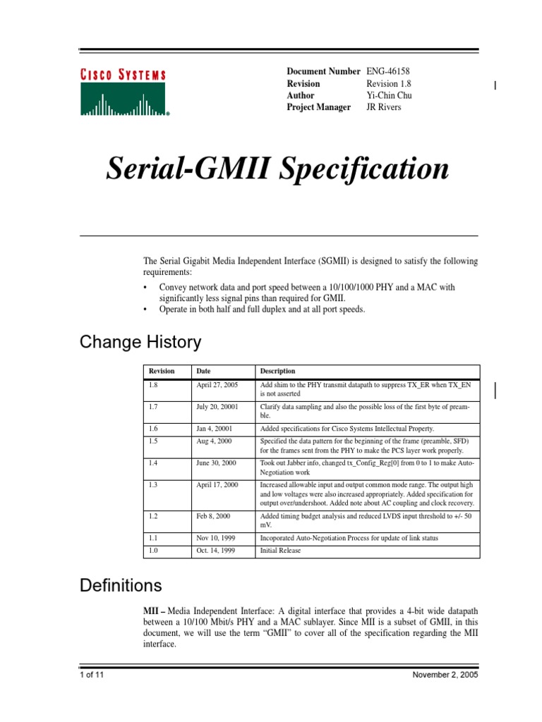 Serial-GMII Specification: Change History | PDF | Ethernet ...