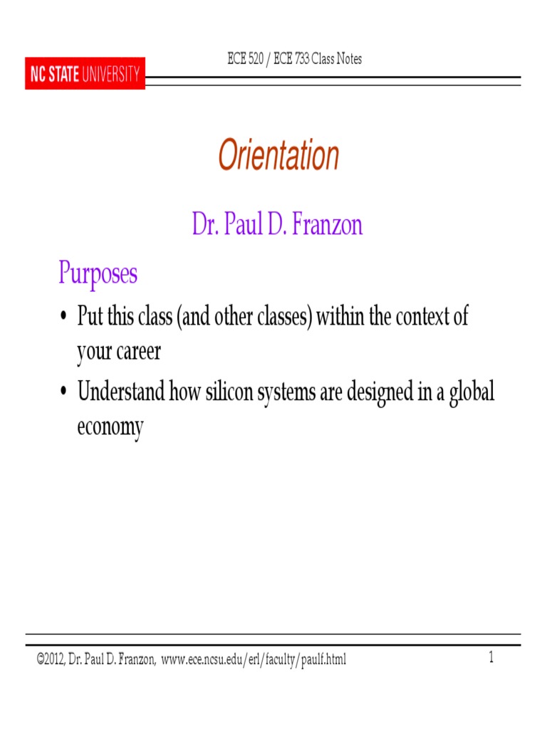 Orientation: Dr. Paul D. Franzon Purposes | PDF | Integrated Circuit ...