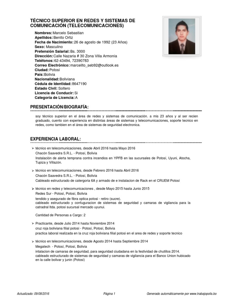 Curriculum Vitae Marcelo | PDF | Bolivia | Telecomunicación