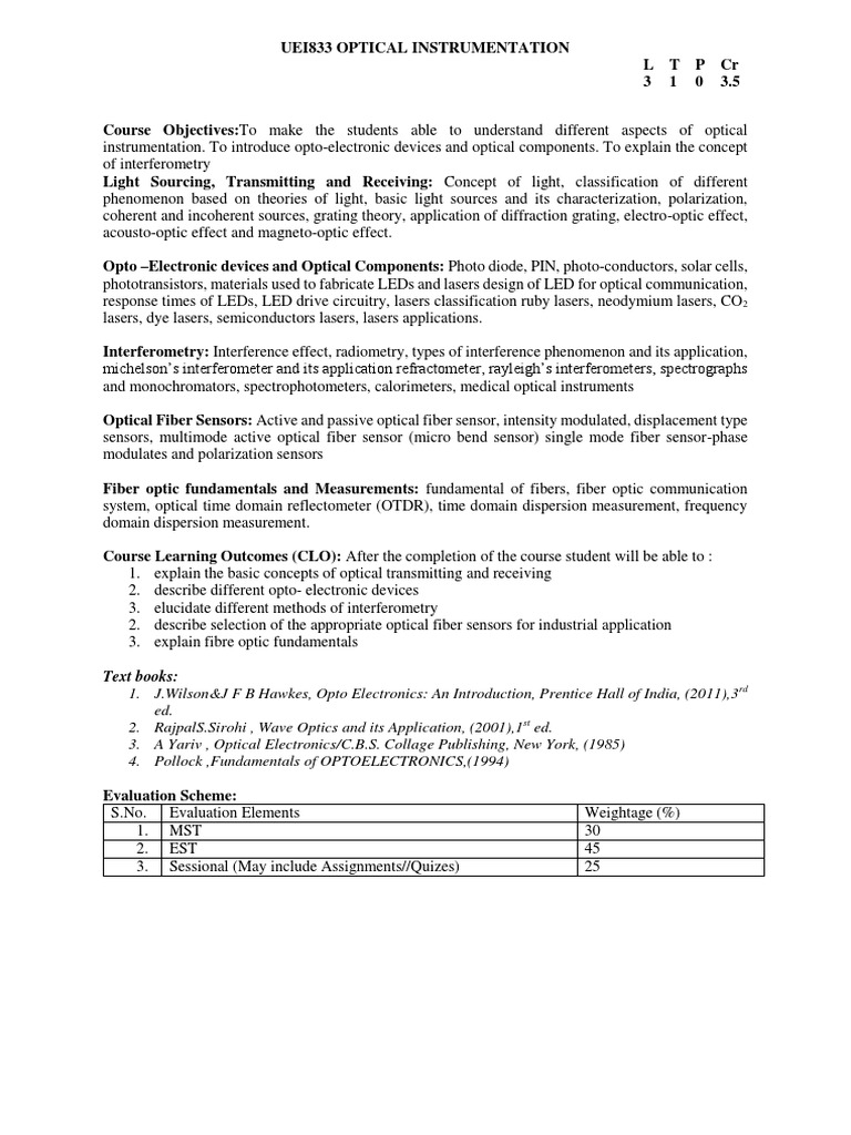 UEI833 OPTICAL Instrumentation | PDF | Interferometry | Optics