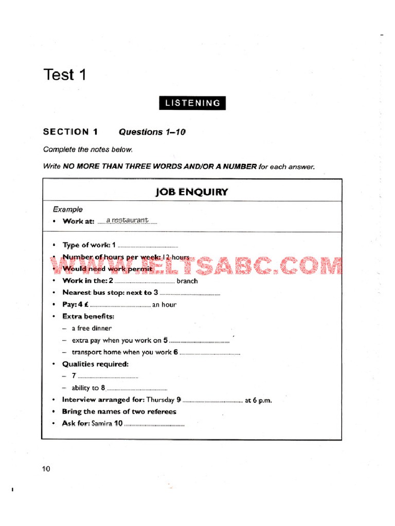 IELTS 9 Listening Test 1 | PDF