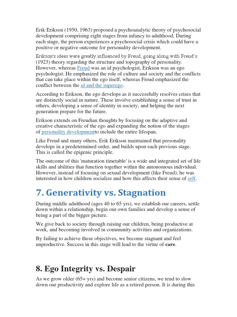 Generativity vs. Stagnation: 8. Ego Integrity vs. Despair | PDF | Id ...