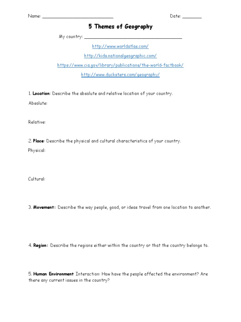 Geography Themes for Country Study | PDF