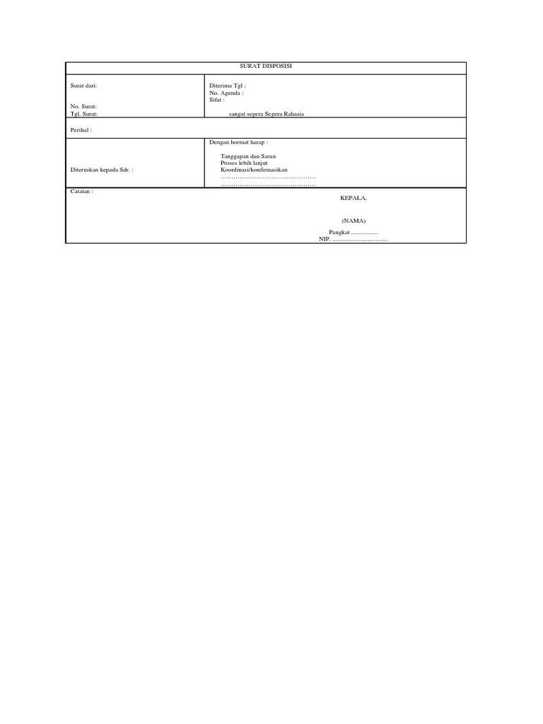Contoh Format Surat Disposisi Dinas | PDF