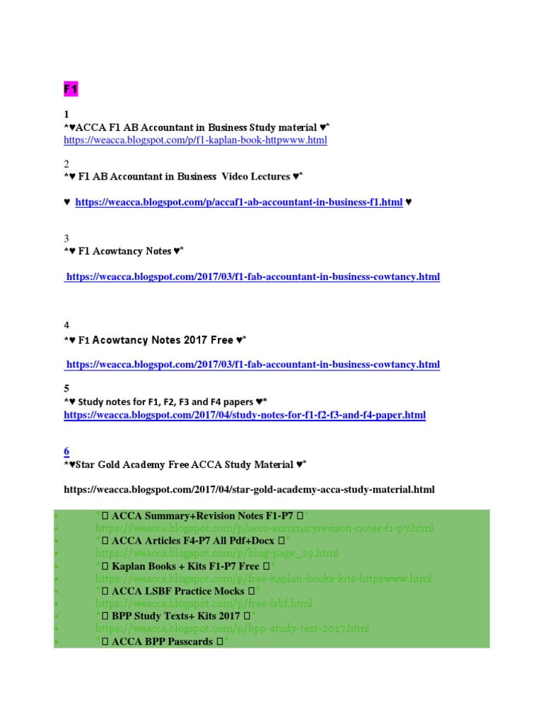 Free ACCA Study Materials F1-F6 | PDF | Accounting | Sports