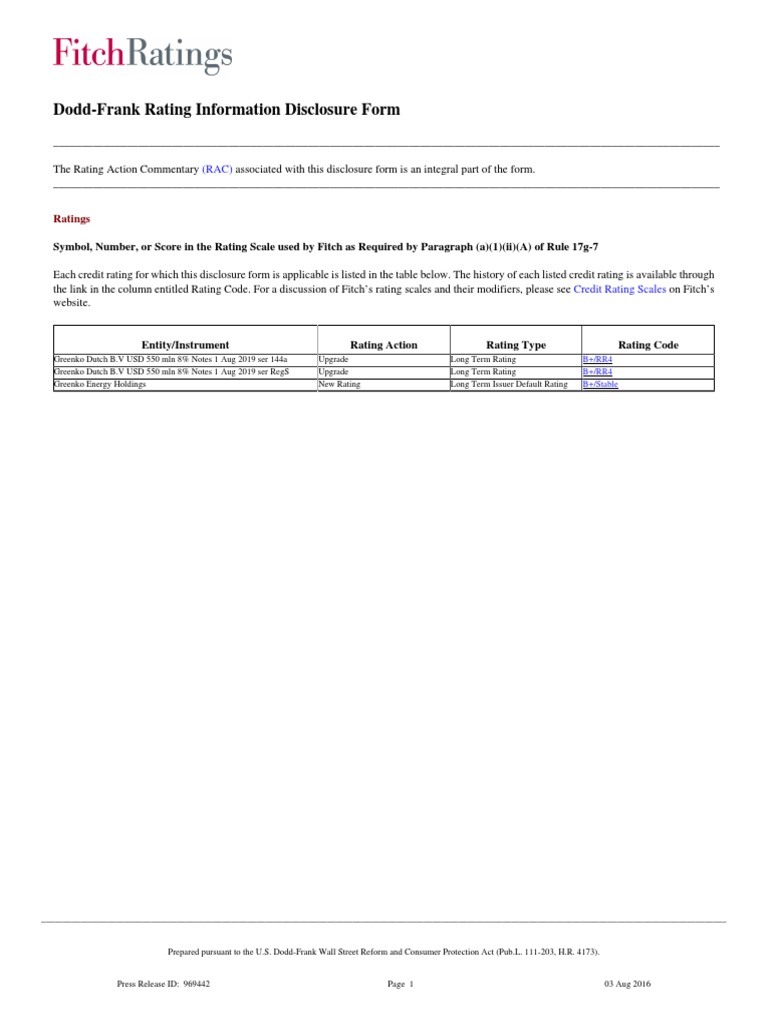 Dodd-Frank Rating Information Disclosure Form: Ratings | PDF | Dodd–Frank Wall Street Reform And ...
