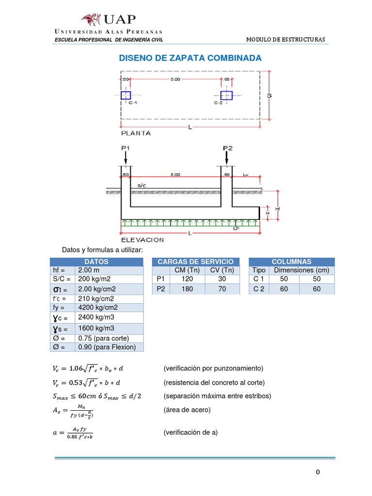 Diseno de Zapata Combinada | PDF | Ingeniería | Ingeniero civil