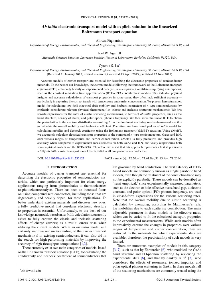 Ab Initio Electronic Transport Model With Explicit Solution To The ...
