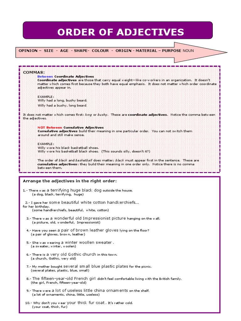 5524 Word Order of Adjectives 2 | PDF | Adjective | Clothing