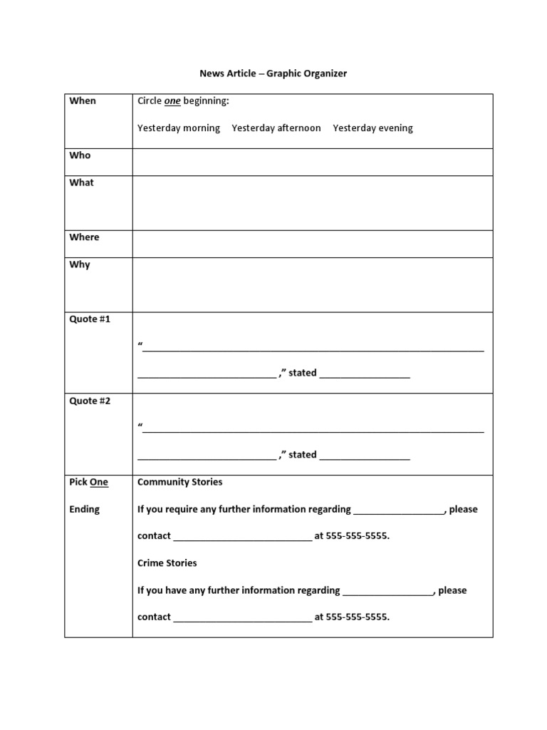 News Article Graphic Organizer Template | PDF
